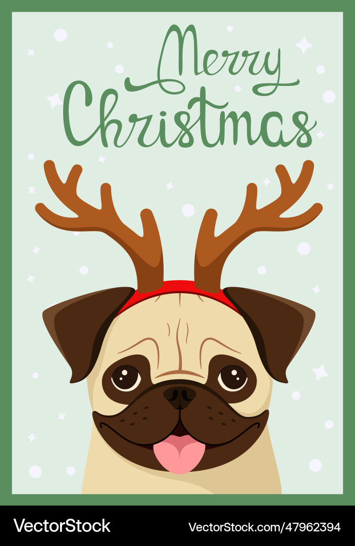 A christmas card with pug Royalty Free Vector Image