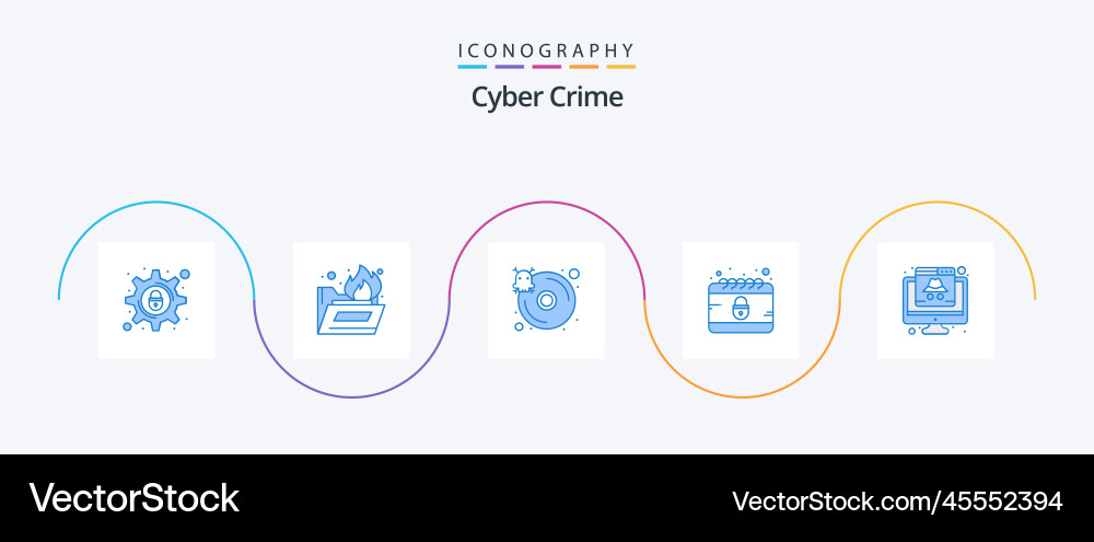 Cyber crime blue 5 icon pack including computer Vector Image