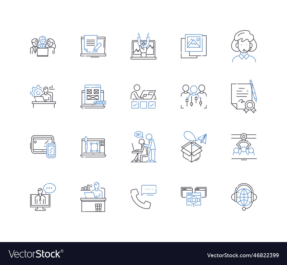 Collaborative work line icons collection synergy Vector Image Collaborative work line icons collection synergy Vector Image