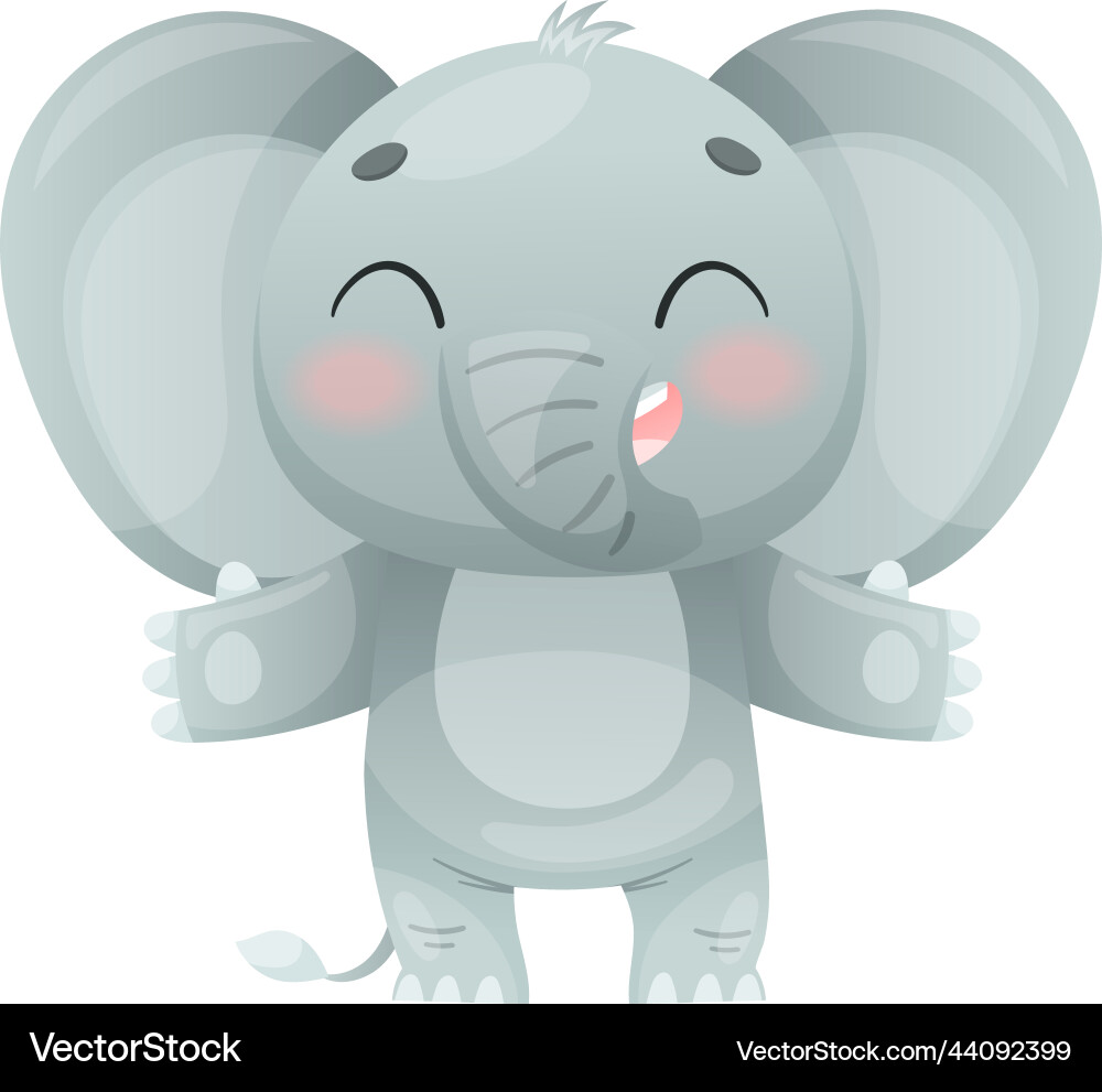 Funny grey elephant with large ear flaps and trunk