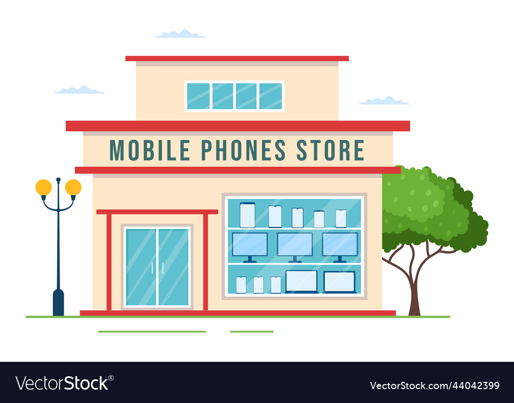 Mobile Phone Store Template Hand Drawn Cartoon Vector Image