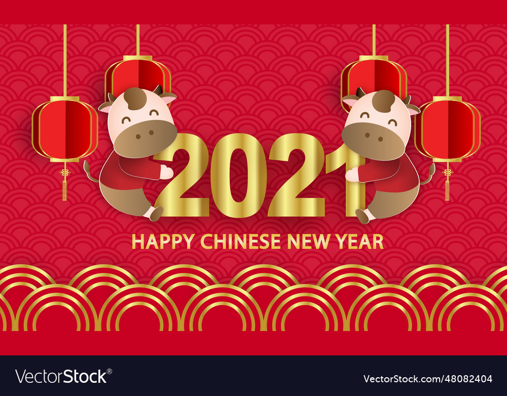 Chinese new year 2021 year of the ox banner Vector Image