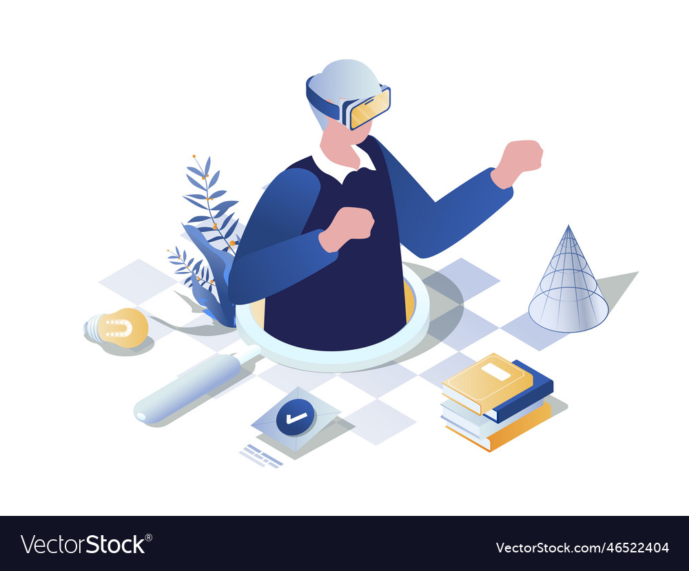 Immersive learning concept 3d isometric web scene Vector Image