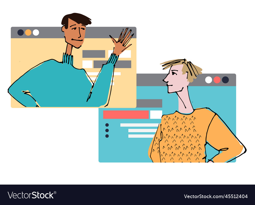 Two young man in front of a computer screen flat Vector Image