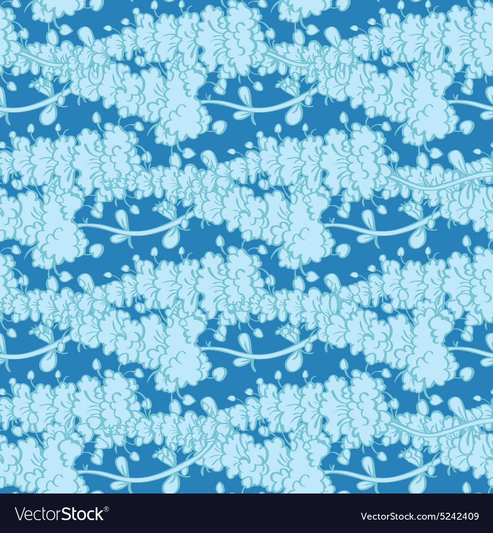 Blue abstract floral waves seamless pattern Vector Image
