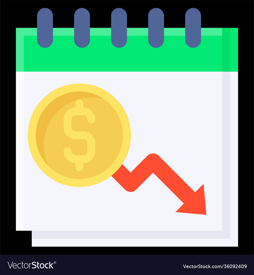 Calendar with coin and decrease arrow icon Vector Image