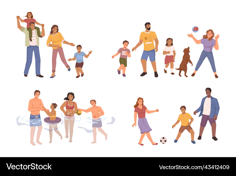 Happy families spending time together Royalty Free Vector