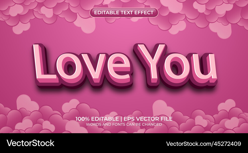 Love you editable text effect with hearts love Vector Image