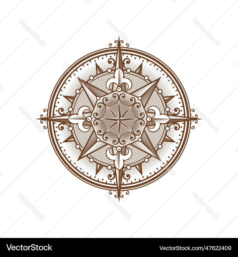 Vintage medieval antique wind rose compass arrows Vector Image