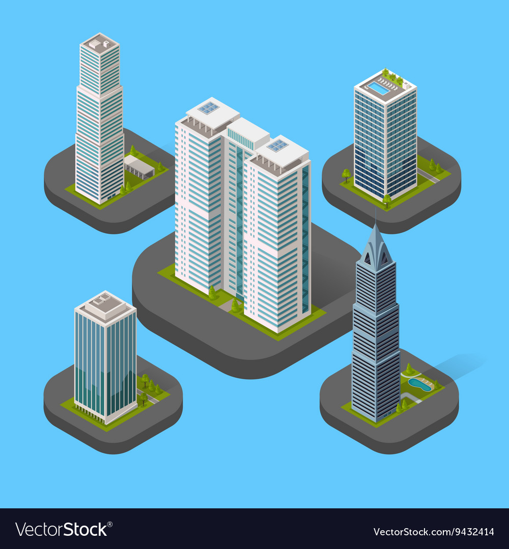 Isometric building set isolated Royalty Free Vector Image