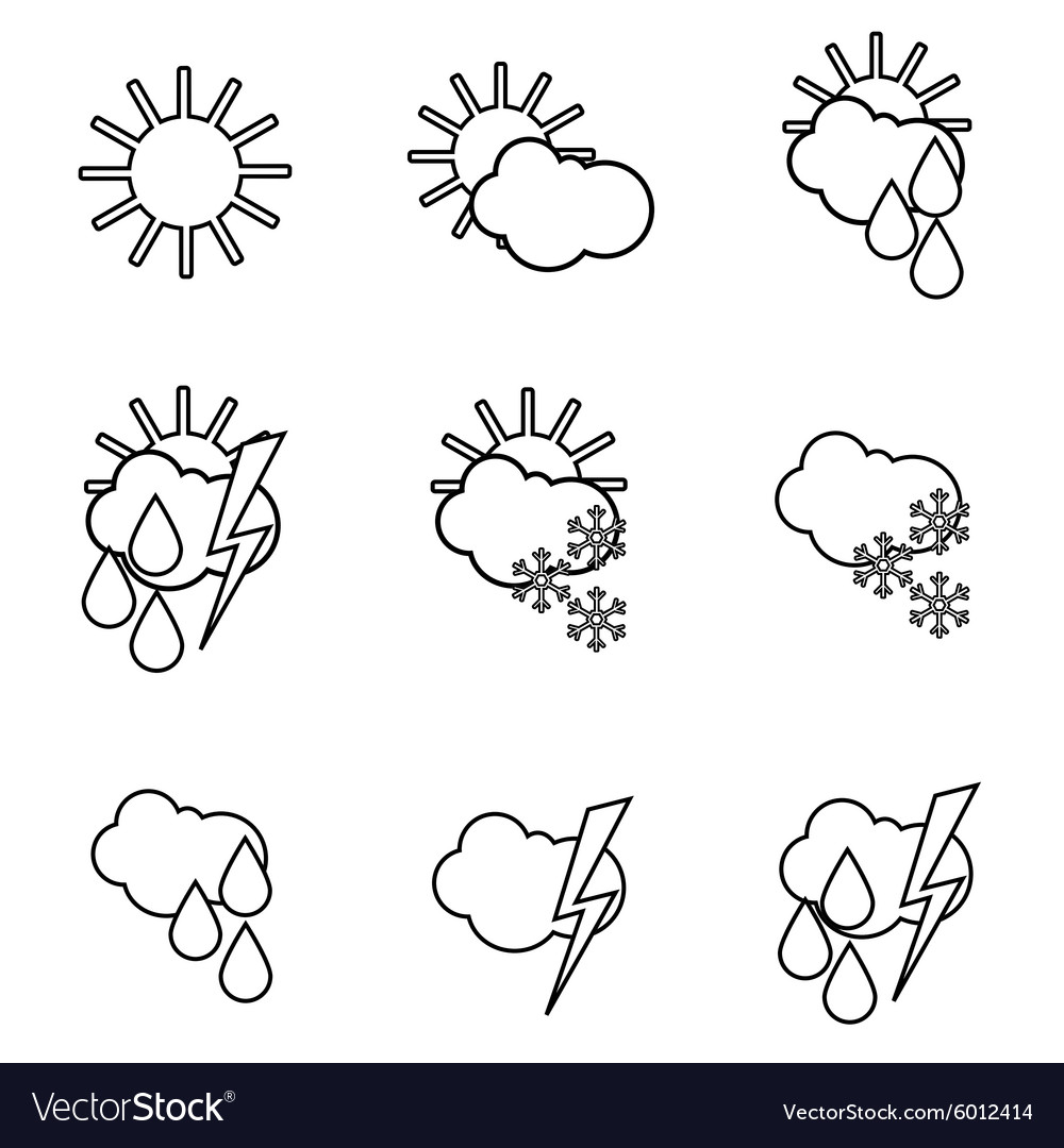 Weather icons linear design isolated Royalty Free Vector
