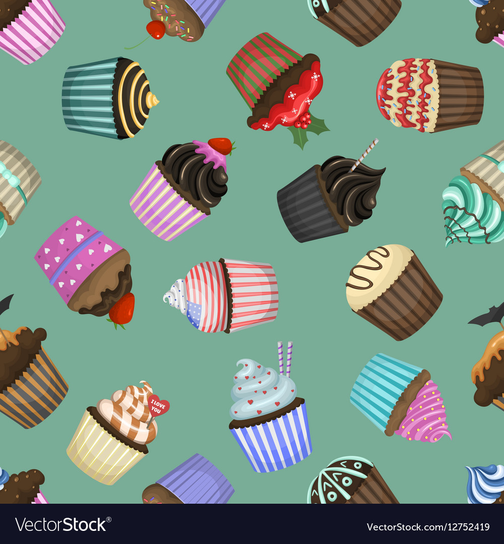Seamless pattern with different cupcakes Vector Image