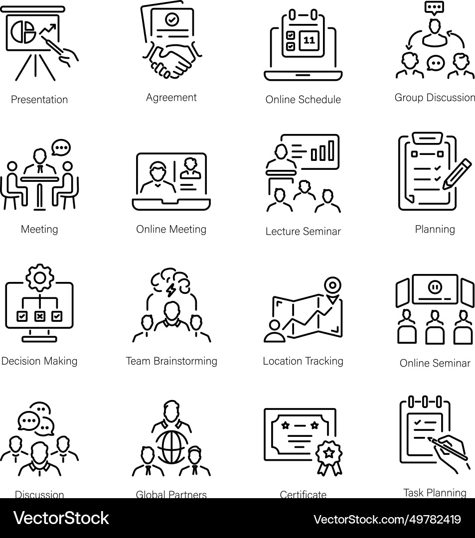 Set of 16 linear webinar icons Royalty Free Vector Image