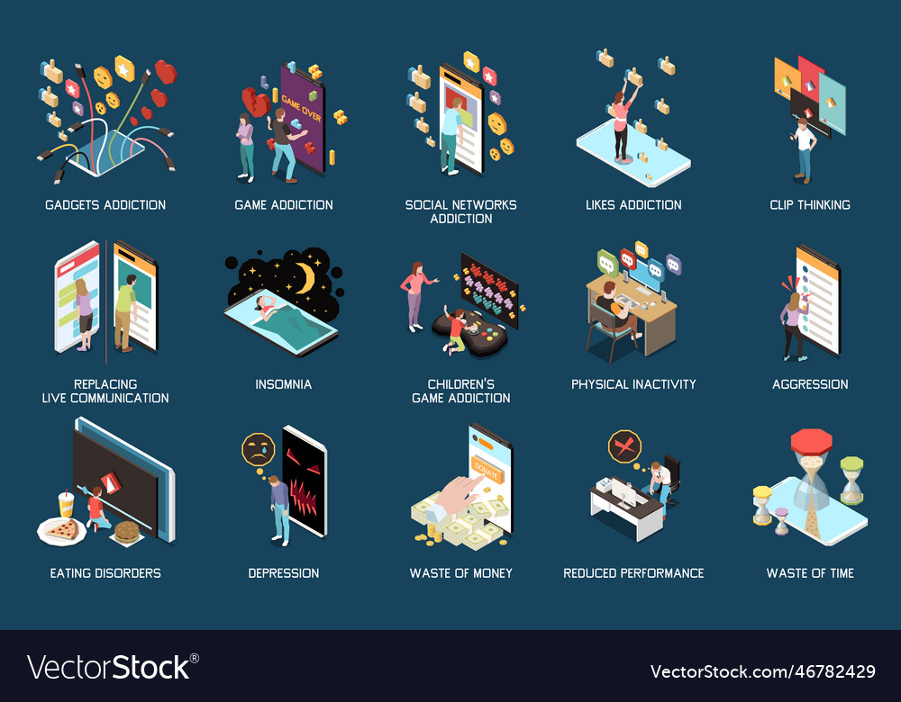 Gadget addiction set Royalty Free Vector Image Gadget addiction set Royalty Free Vector Image