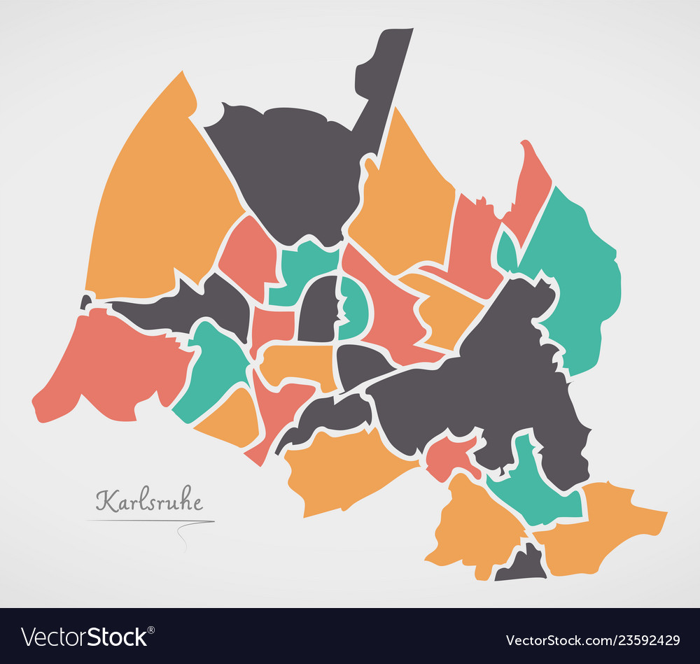 Karlsruhe map with boroughs and modern round Vector Image