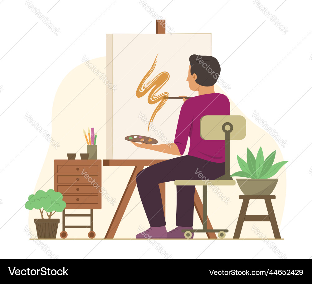Man painting color on canvas Royalty Free Vector Image