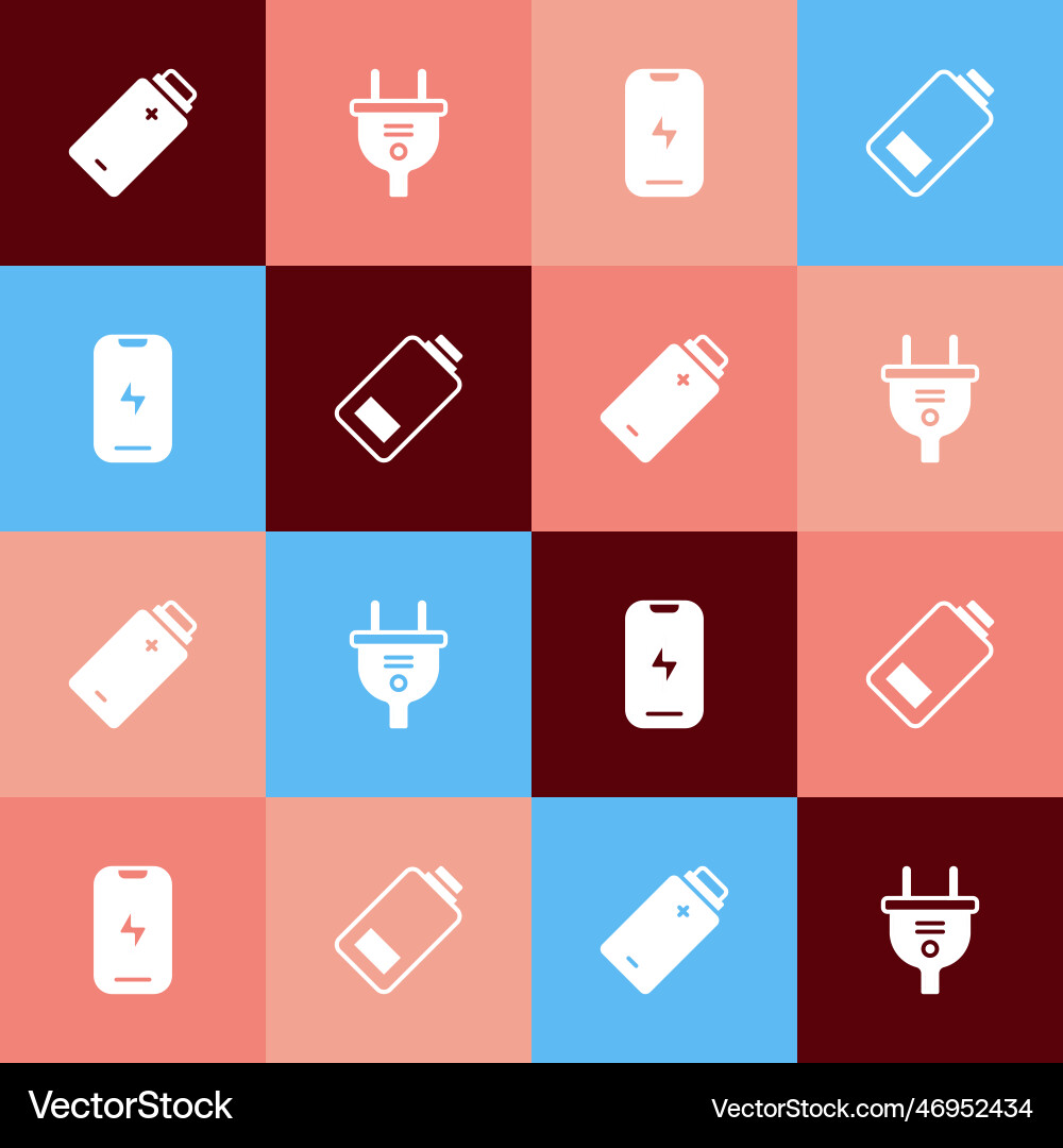 Set pop art battery charge electric plug mobile Vector Image