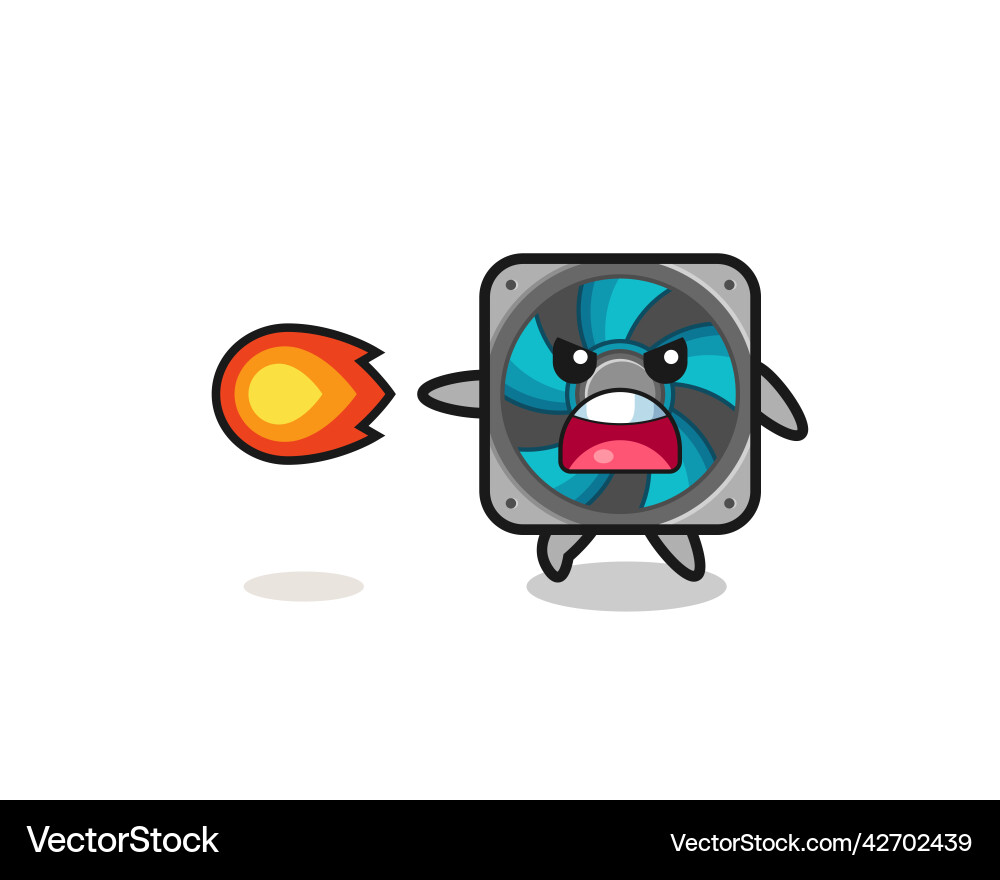 Cute computer fan mascot is shooting fire power Vector Image