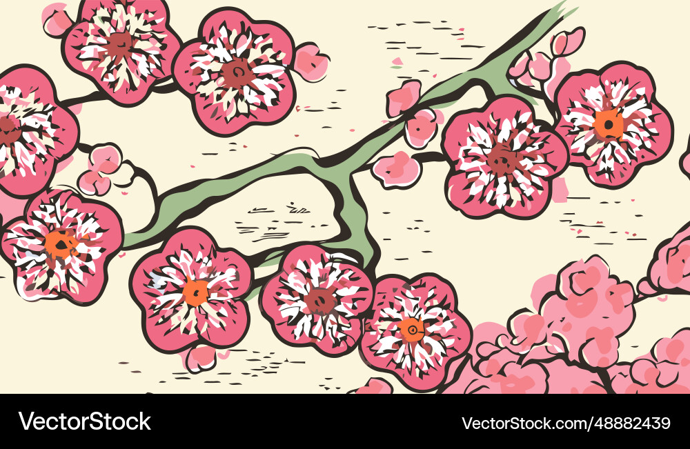 Spring cherry blossoms in a japanese cut style Vector Image