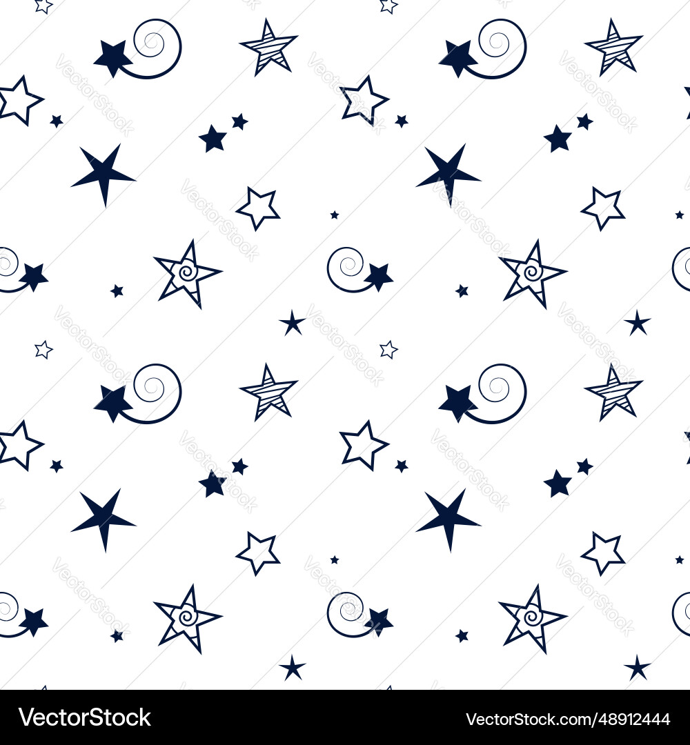 Seamless pattern of blue stars and comets on a Vector Image