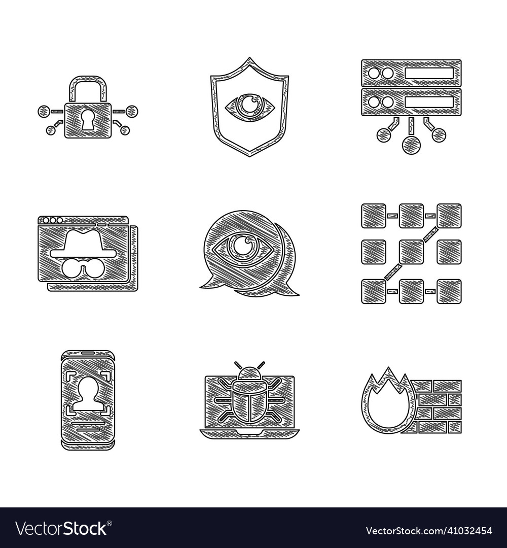 Set eye scan system bug on monitor firewall Vector Image Set eye scan system bug on monitor firewall Vector Image