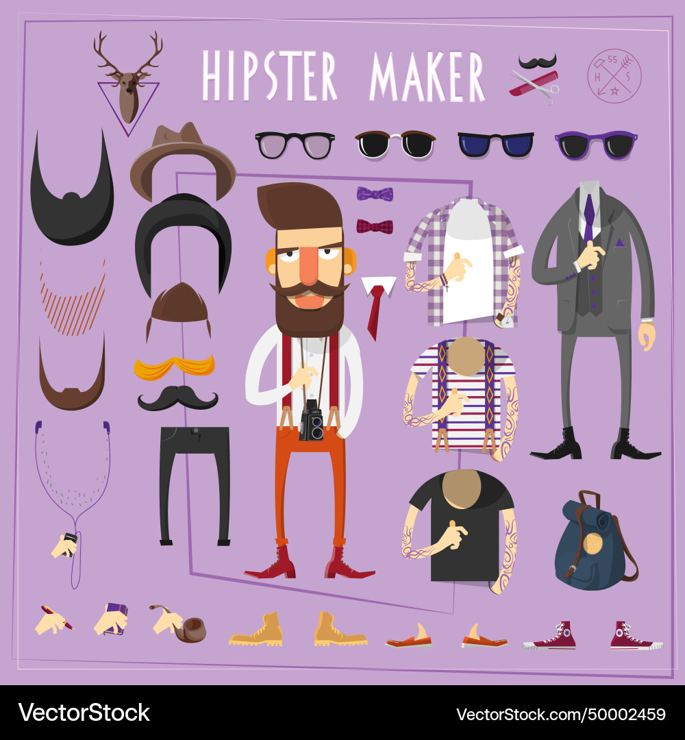 Hipster master creative constructor set Royalty Free Vector