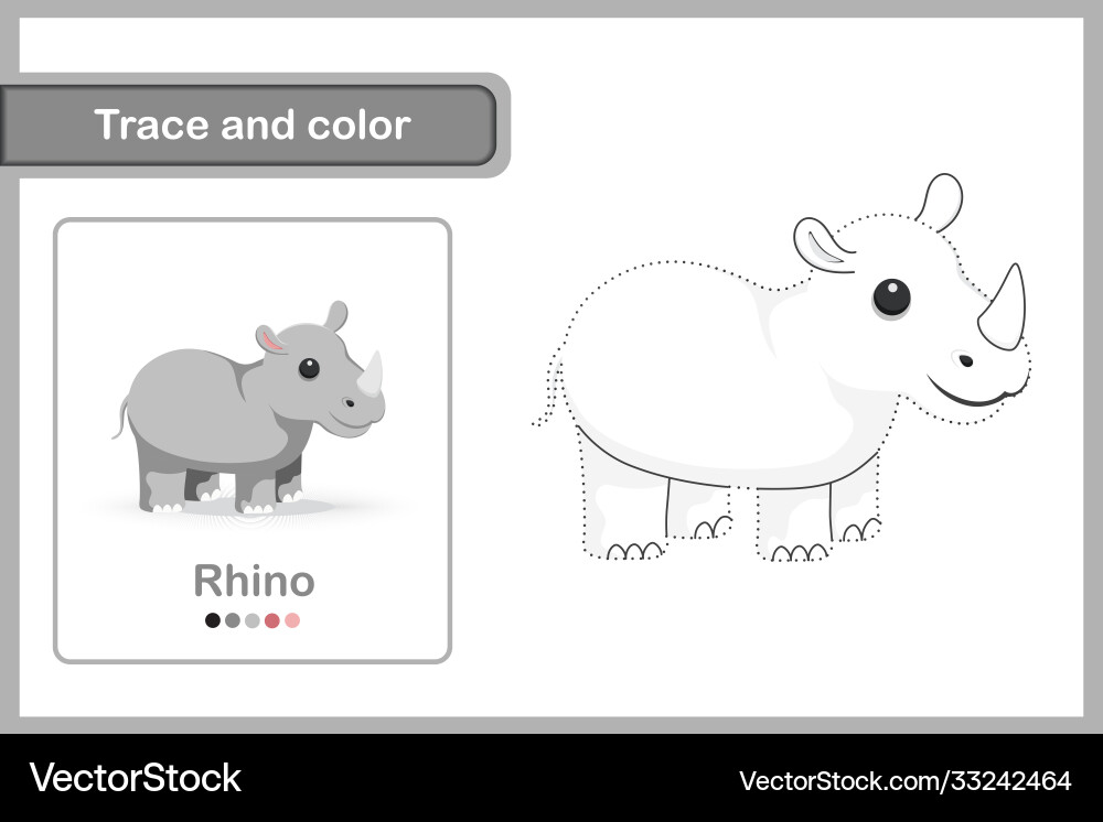 Drawing worksheet trace and colour rhino Vector Image