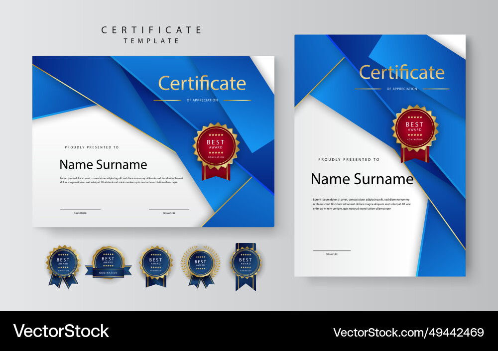 Modern blue certificate award template Royalty Free Vector