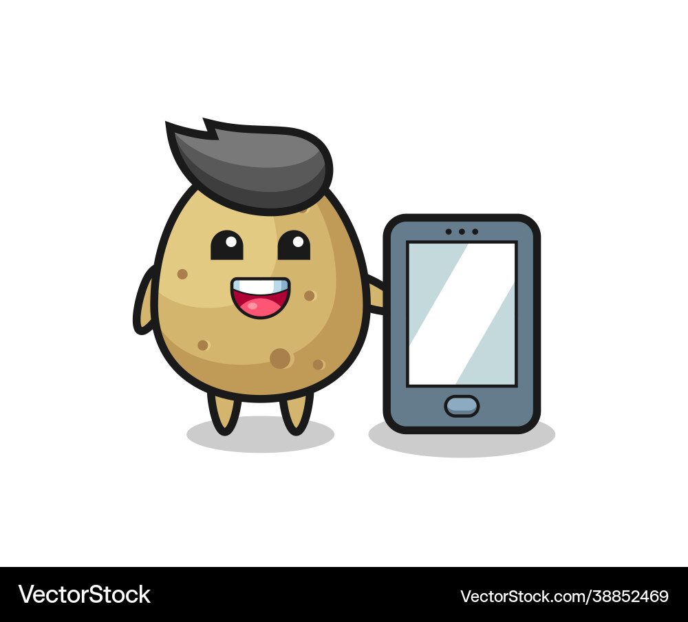 Potato cartoon holding a smartphone Royalty Free Vector