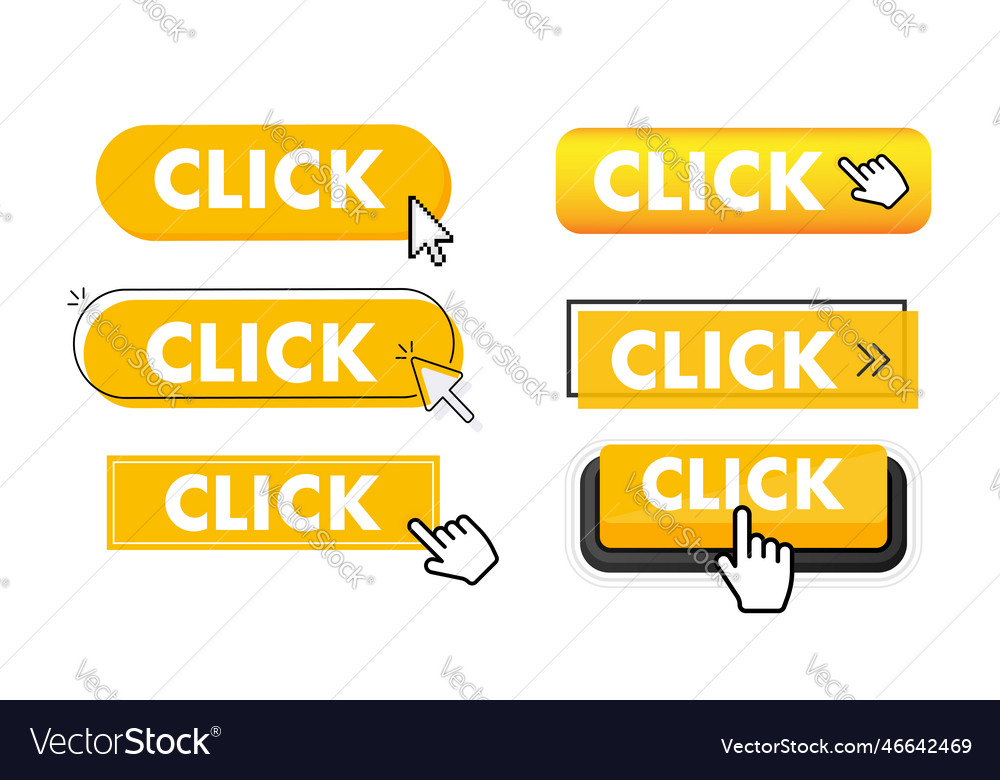 Set of click button hand pointer clicking Vector Image