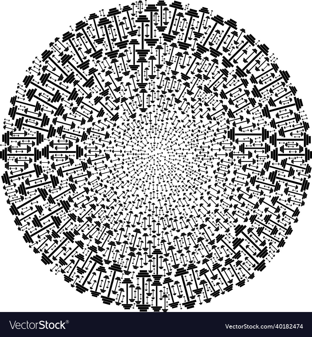 Barbell icon exploding round globula collage Vector Image Barbell icon exploding round globula collage Vector Image