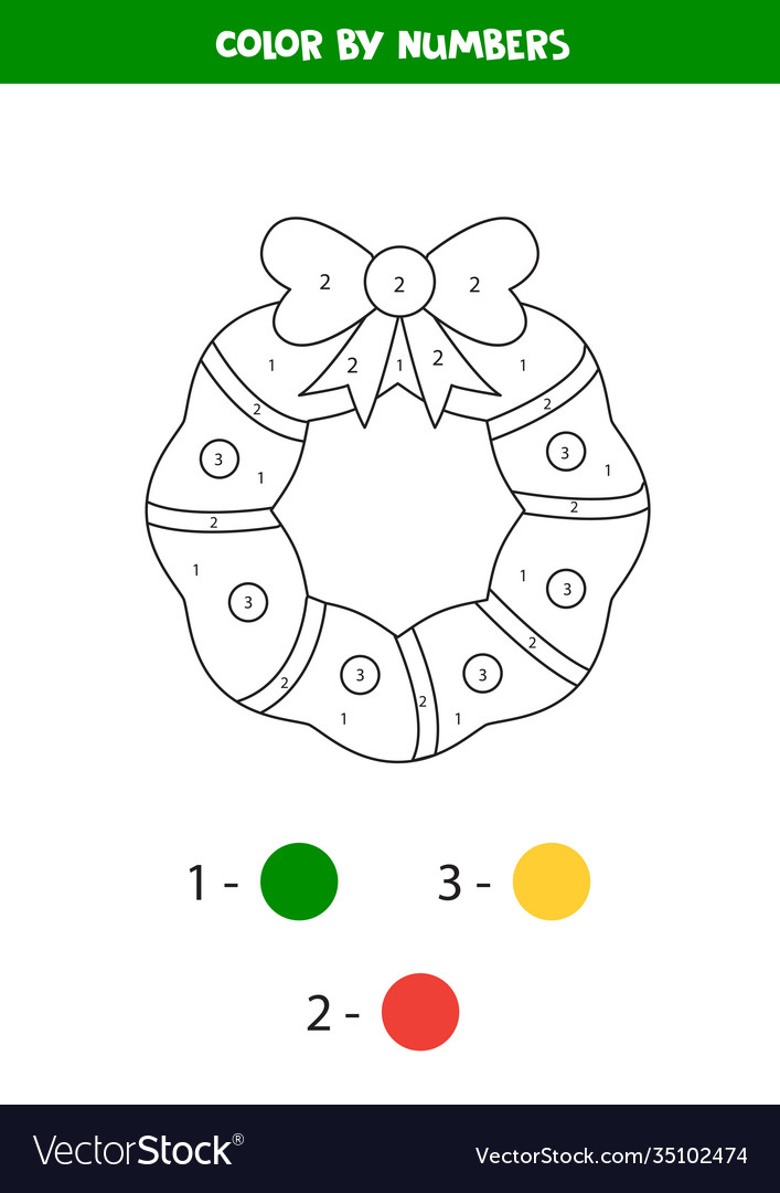 Math worksheet for kids color christmas wreath Vector Image