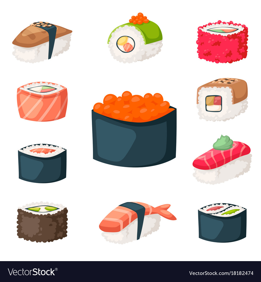 Sushi japanese cuisine traditional food flat Vector Image