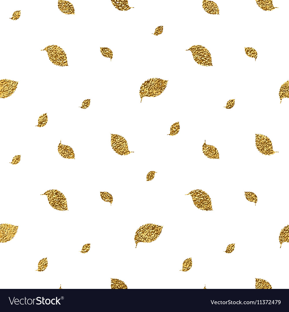 Gold glitter autumn leaves seamless pattern Vector Image