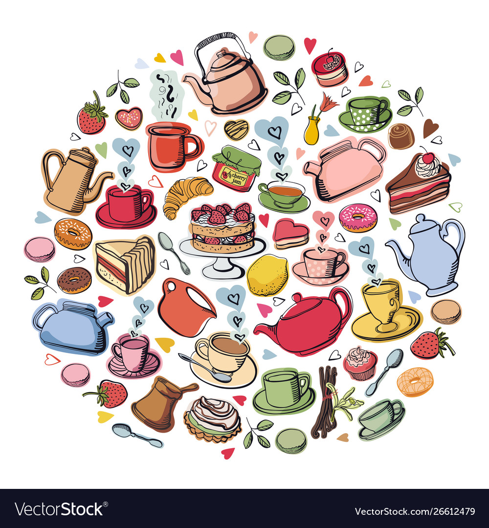 Tea party with sweet desserts Royalty Free Vector Image
