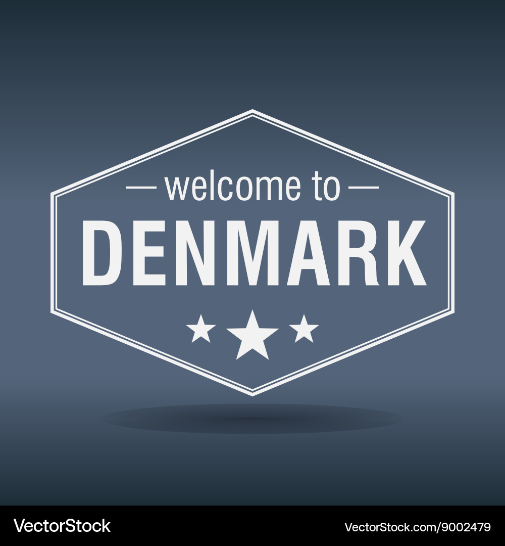 Welcome to denmark hexagonal white vintage label Vector Image