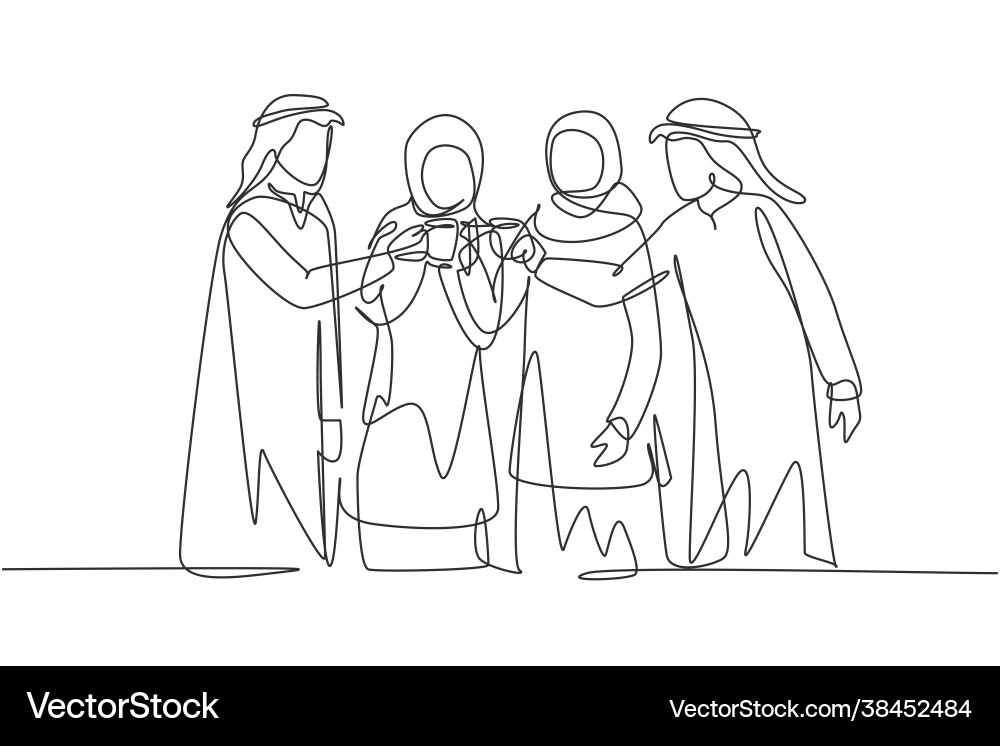 Continuous one line drawing arabian teenagers Vector Image