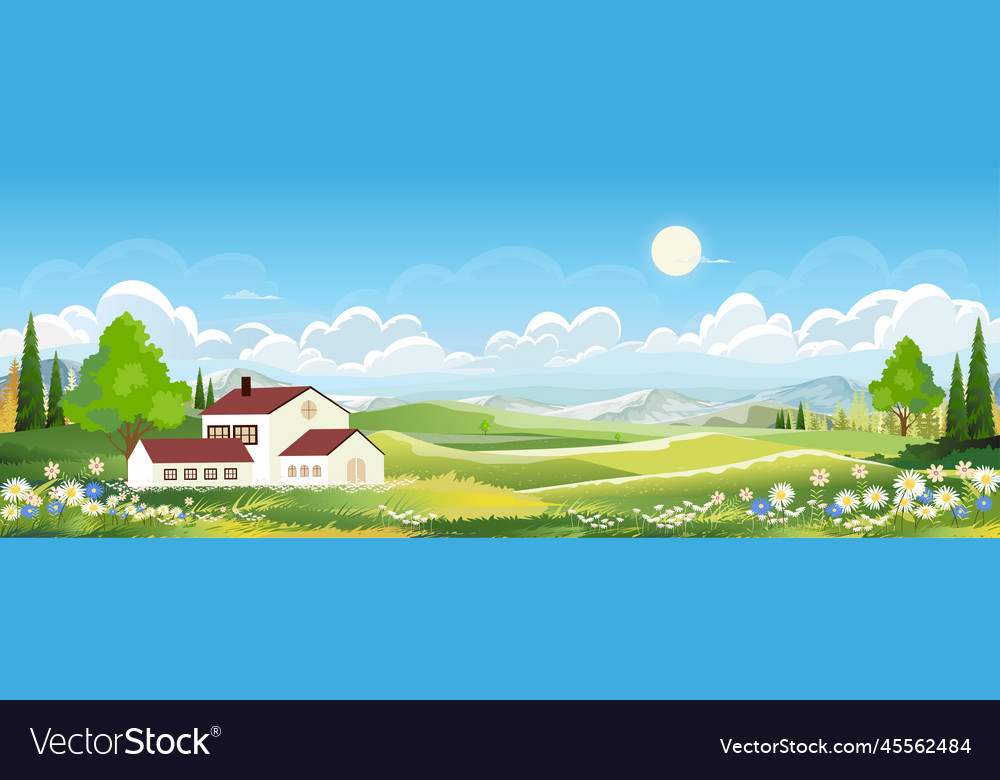 Nature spring landscape villagecountry Royalty Free Vector