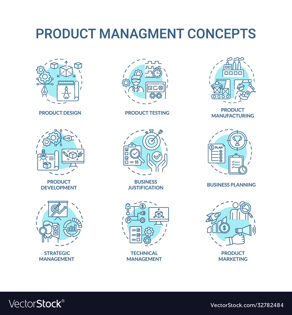 Product management turquoise concept icons set Vector Image