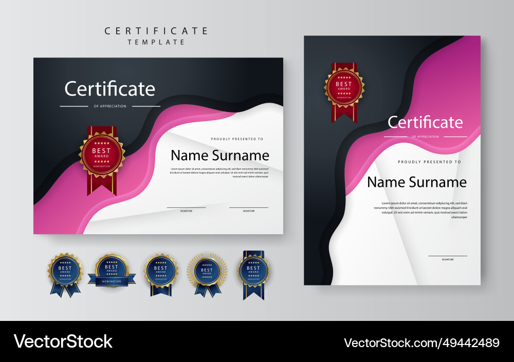 Modern black and pink certificate award template Vector Image