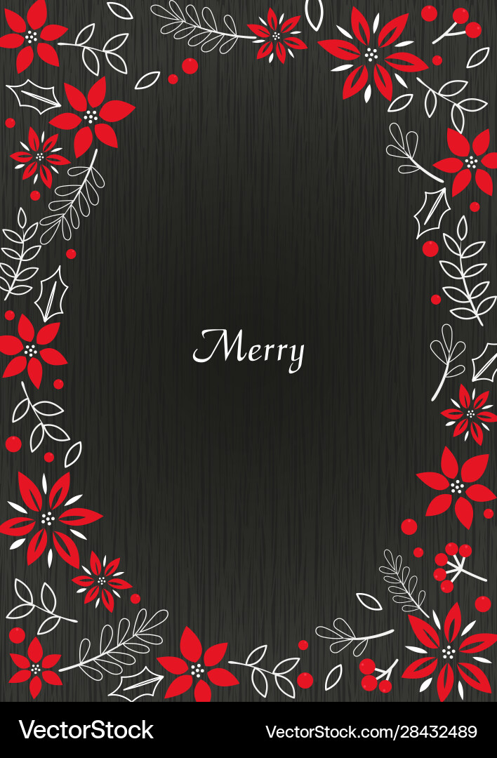 Poinsettia and holly leaf frame red white Vector Image