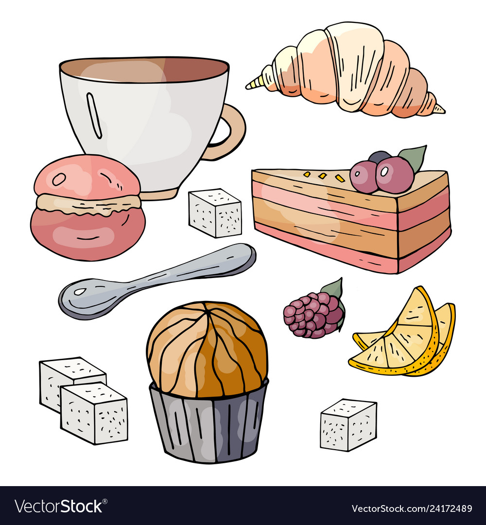 Set for a tea party on white background sweets Vector Image