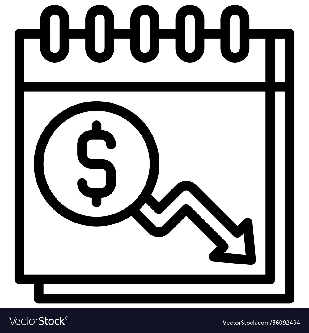 Calendar with coin and decrease arrow icon Vector Image