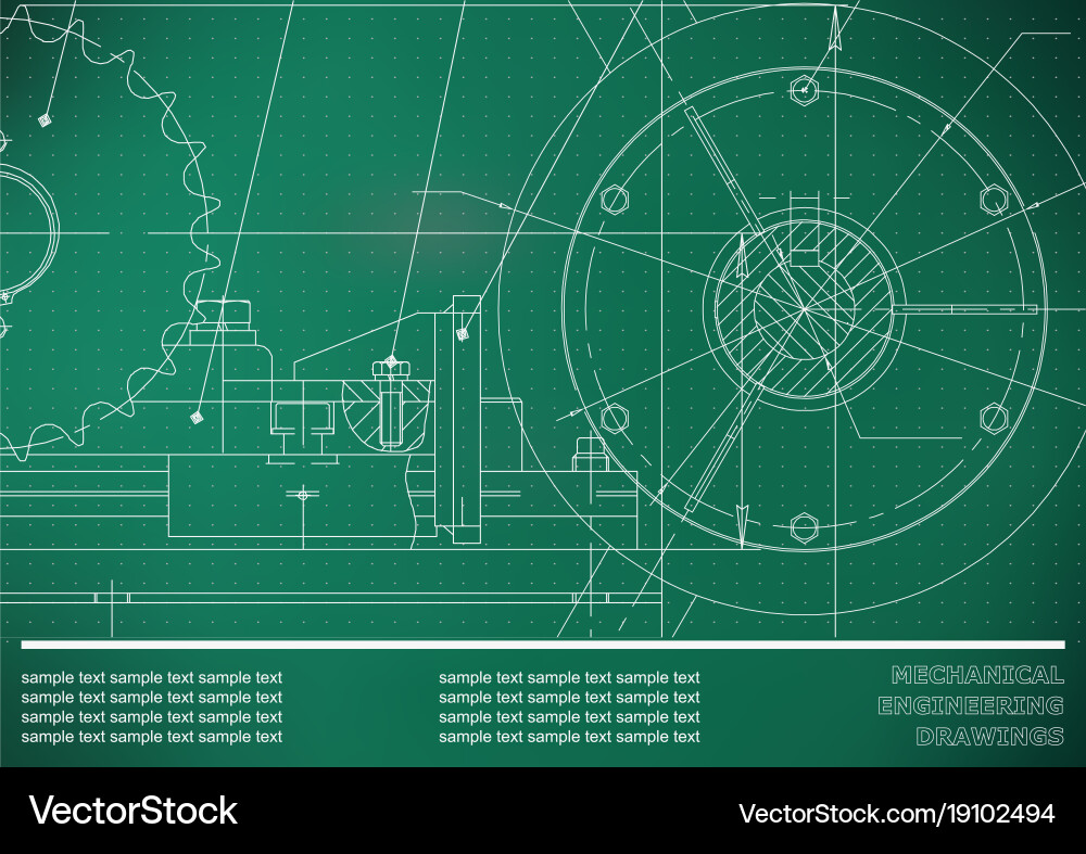 Drawing mechanical drawings on a light green Vector Image