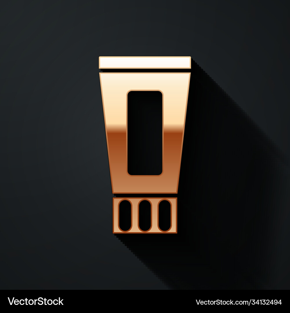 Gold tube toothpaste icon isolated on black Vector Image