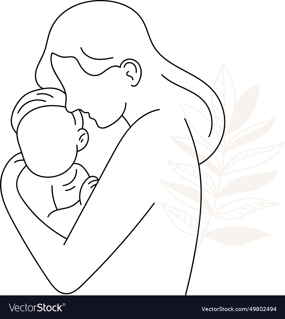 Mother holding baby line art Royalty Free Vector Image