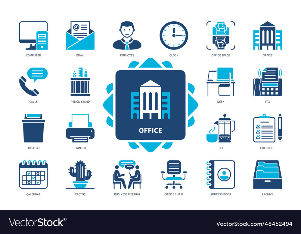 Office solid icon set Royalty Free Vector Image