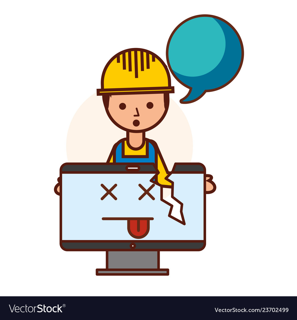 Builder computer failure broken error Royalty Free Vector