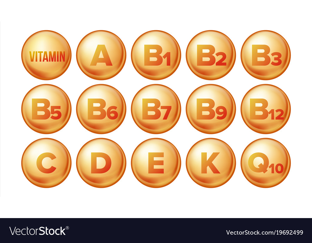 Vitamin icons set organic vitamin gold Royalty Free Vector Vitamin icons set organic vitamin gold Royalty Free Vector