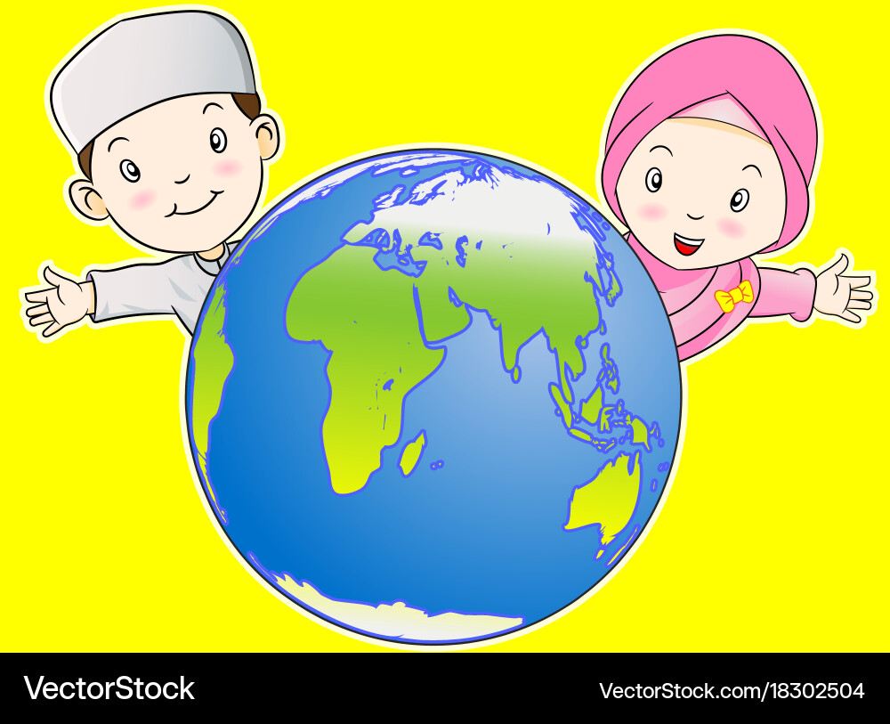 Muslim kids and world Royalty Free Vector Image